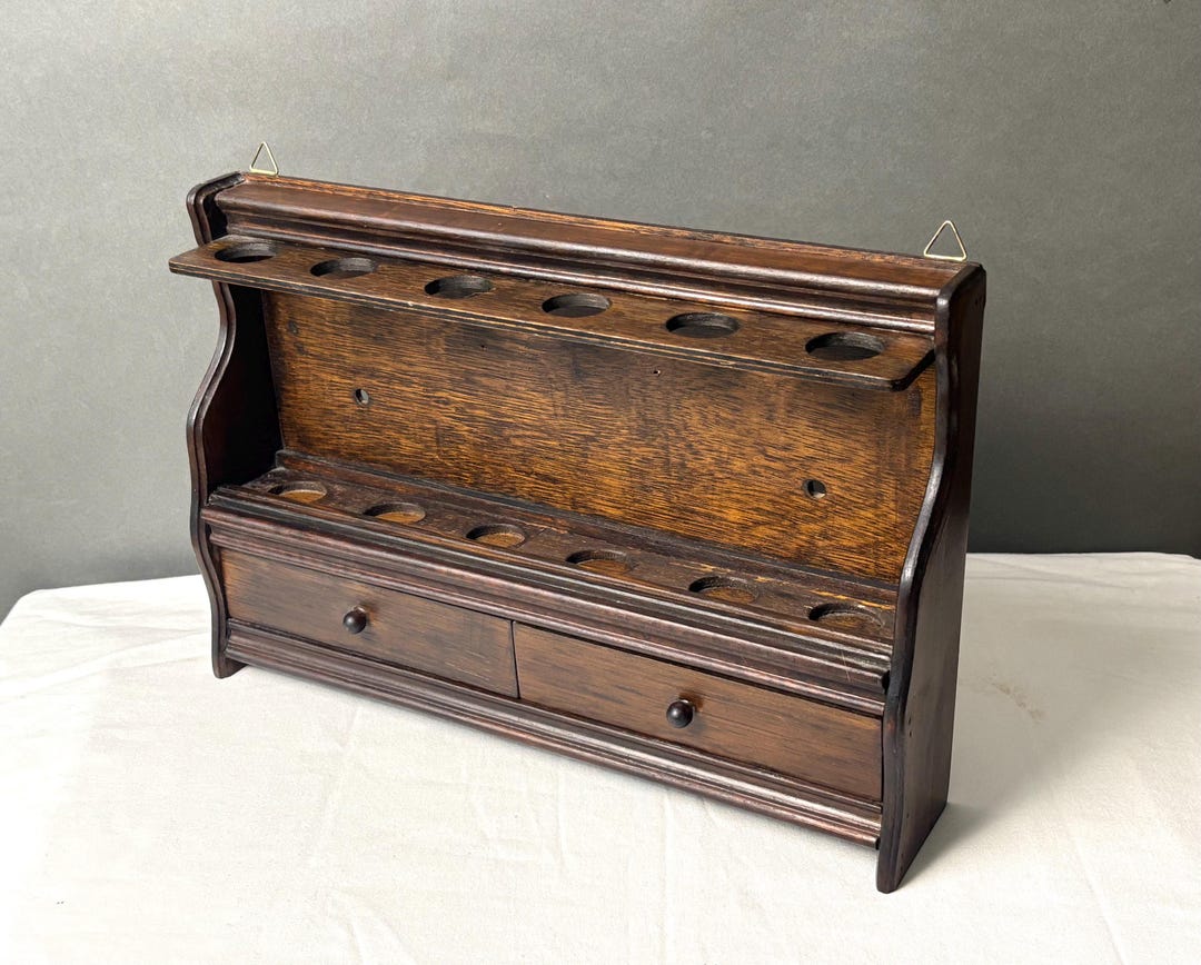 Antique Wooden Pipe Rack With Drawers – Rustic Pipe Holder, Farmhouse ...