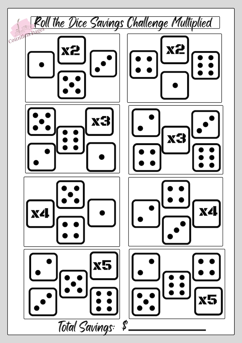 Roll the Dice Multiplied! Savings Challenge INSTANT DOWNLOAD - Etsy