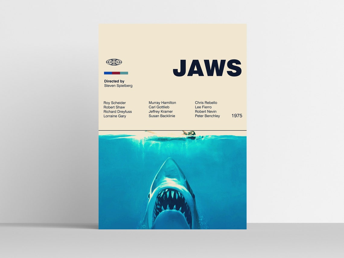 JAWS POSTER Movie Poster Mid Century Modern Poster Minimal Art Poster ...