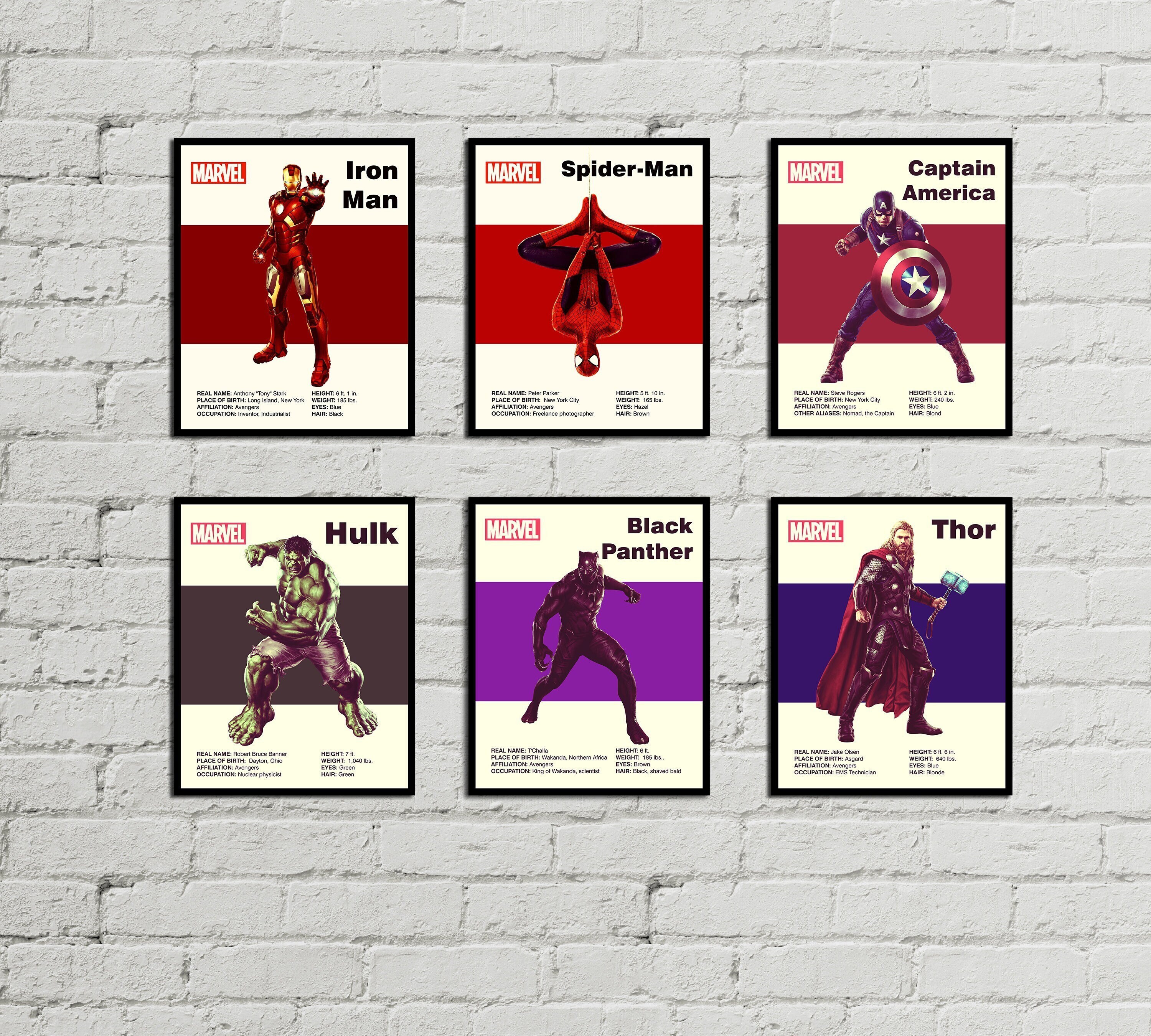 MARVEL HEROES SET Avengers Poster Set Iron Man, Spider-man, Captain ...