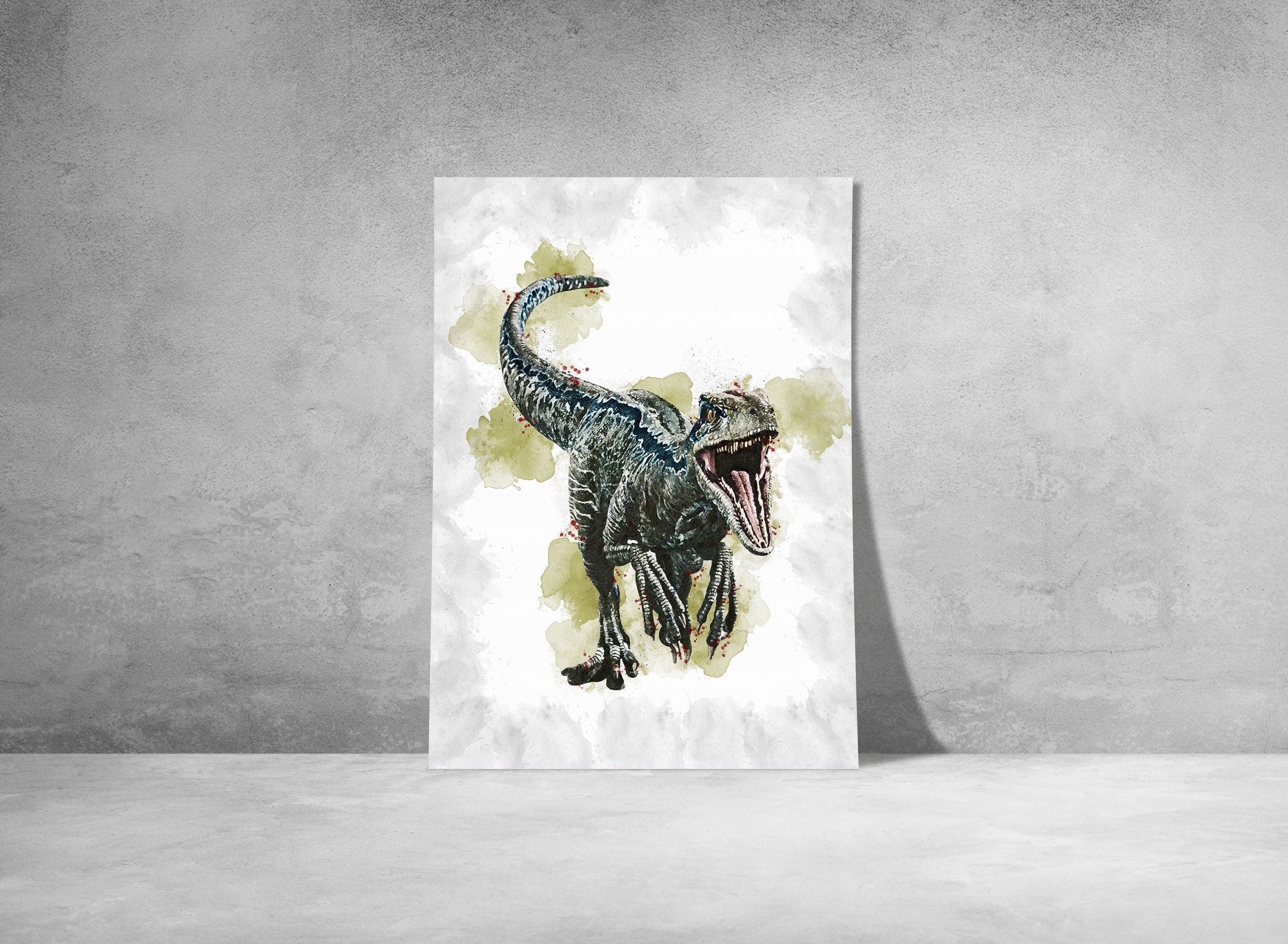 RAPTOR POSTER Dinosaur Poster Velociraptor Poster Watercolor Art Wall ...