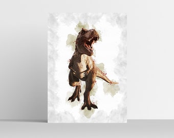 T-rex Watercolor Art Print, T-rex Painting Wall Art Decor, Original ...