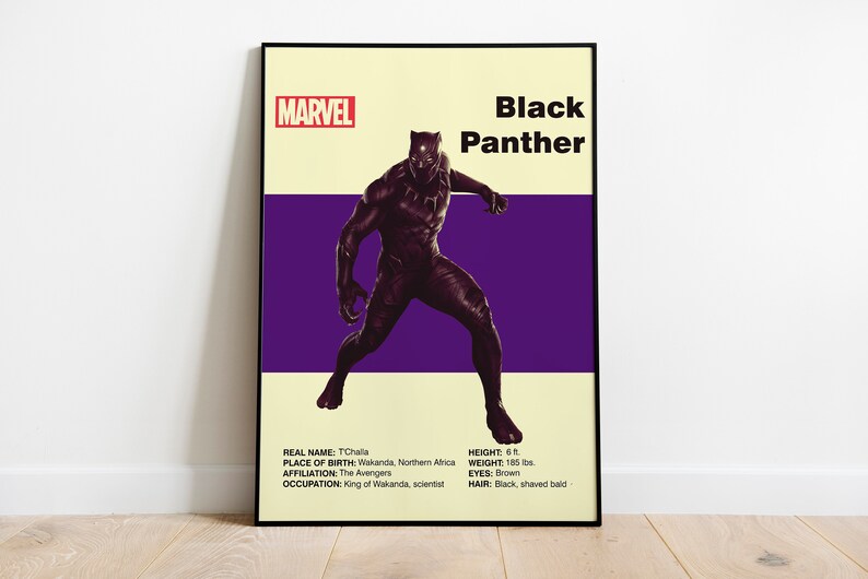 BLACK PANTHER POSTER Marvel Poster Avengers Poster Mid Century Modern ...