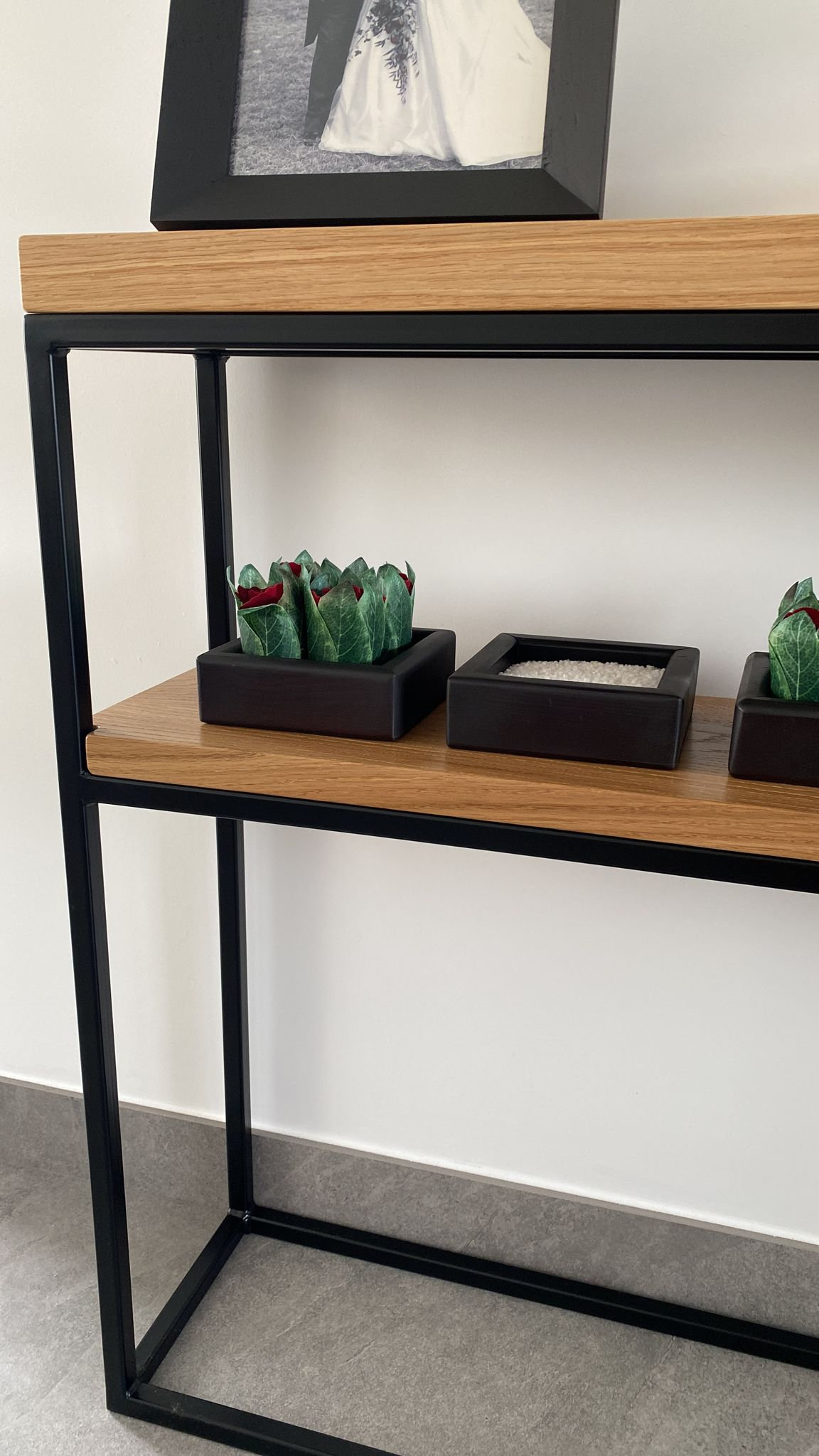 Solid Oak Dual Shelf Console Table Handmade Black Steel Frame - Etsy