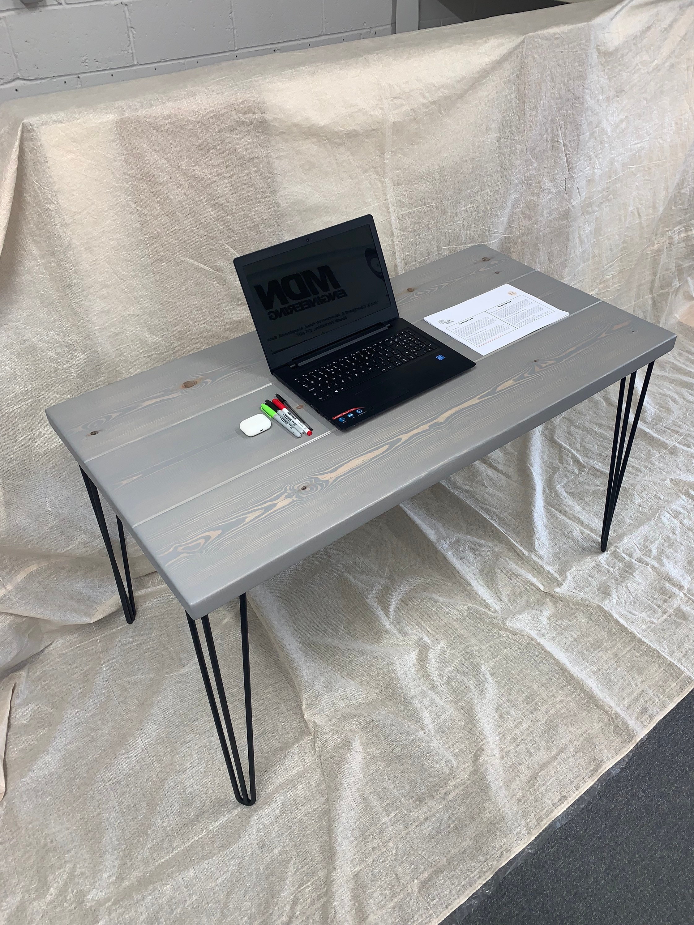 Rustic Office Desk Industrial Steel Hairpin Legs Grey Desk - Etsy