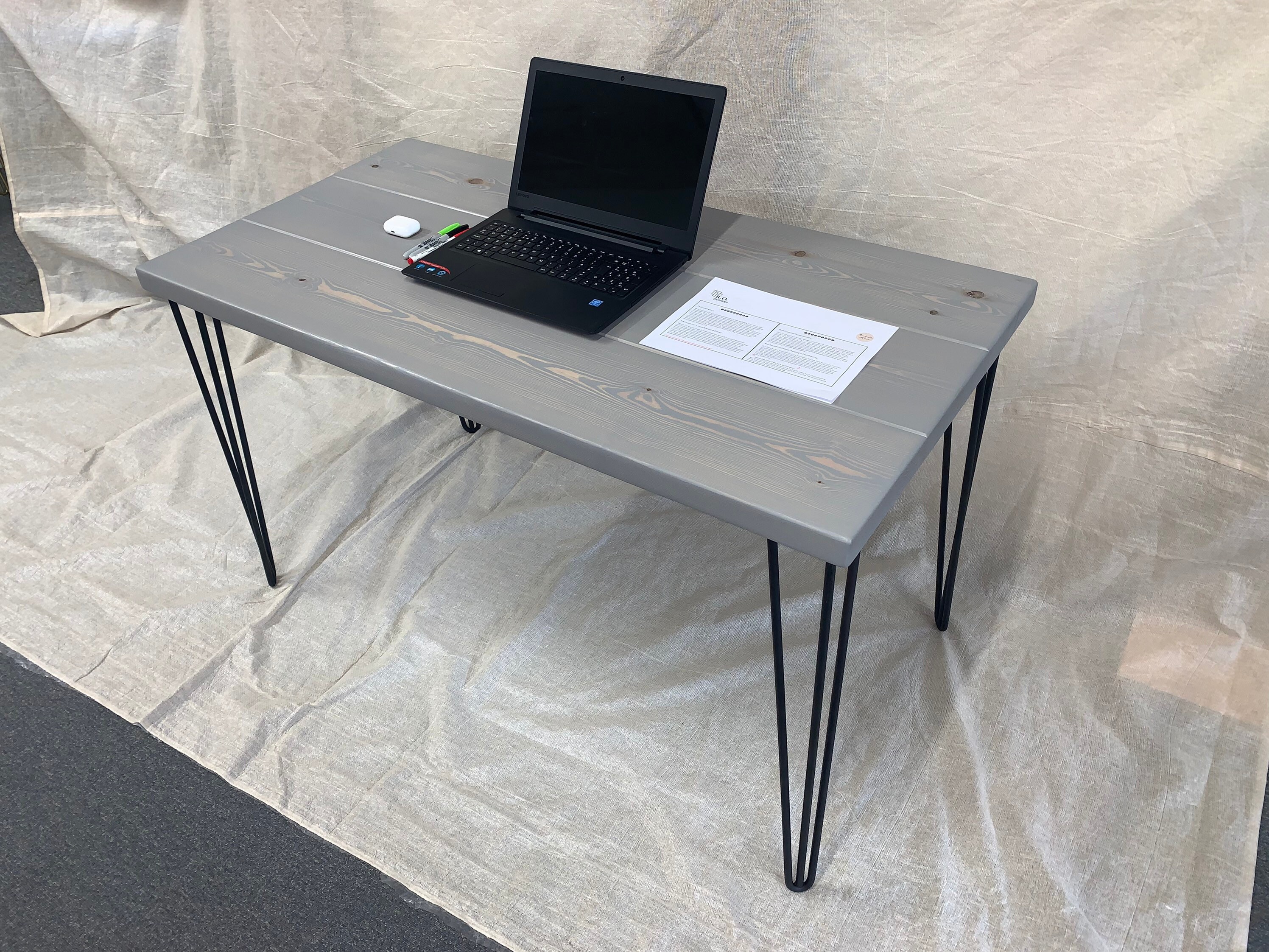 Rustic Office Desk Industrial Steel Hairpin Legs Grey Desk - Etsy