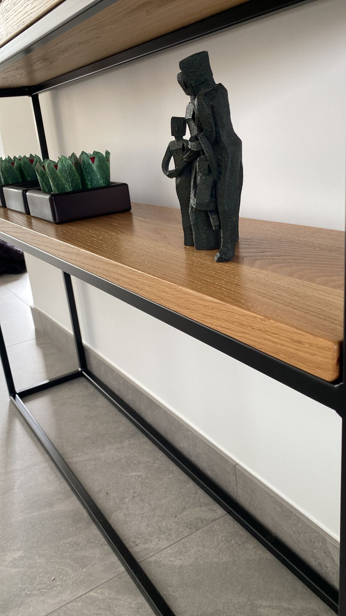 Solid Oak Dual Shelf Console Table Handmade Black Steel Frame - Etsy