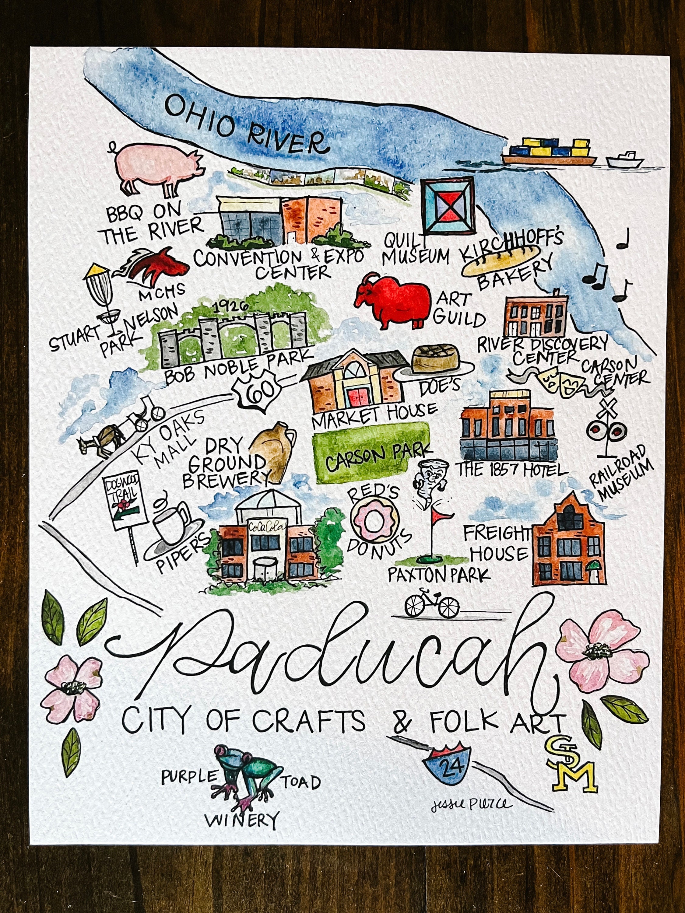 Paducah KY Map, Doodle Map, KY Print, Watercolor Art Print, Kentucky ...