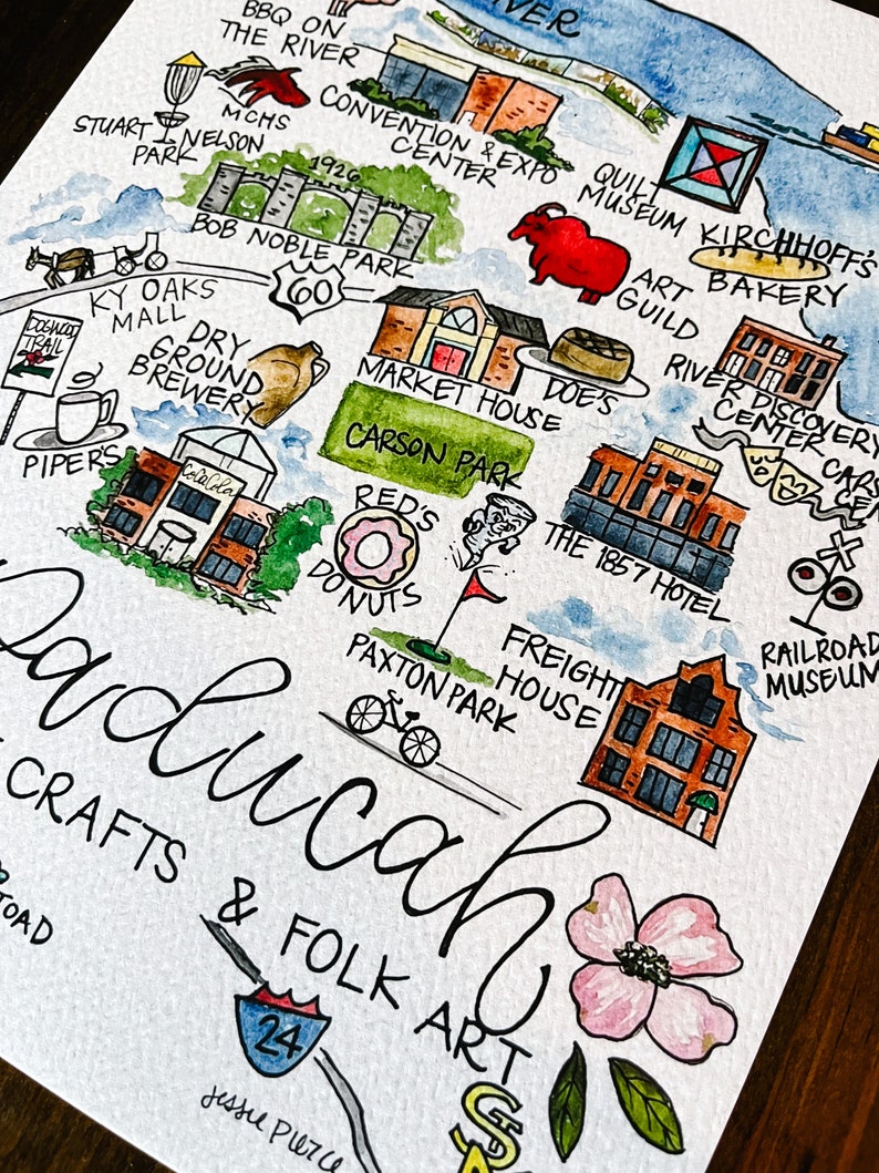 Paducah KY Map, Doodle Map, KY Print, Watercolor Art Print, Kentucky ...
