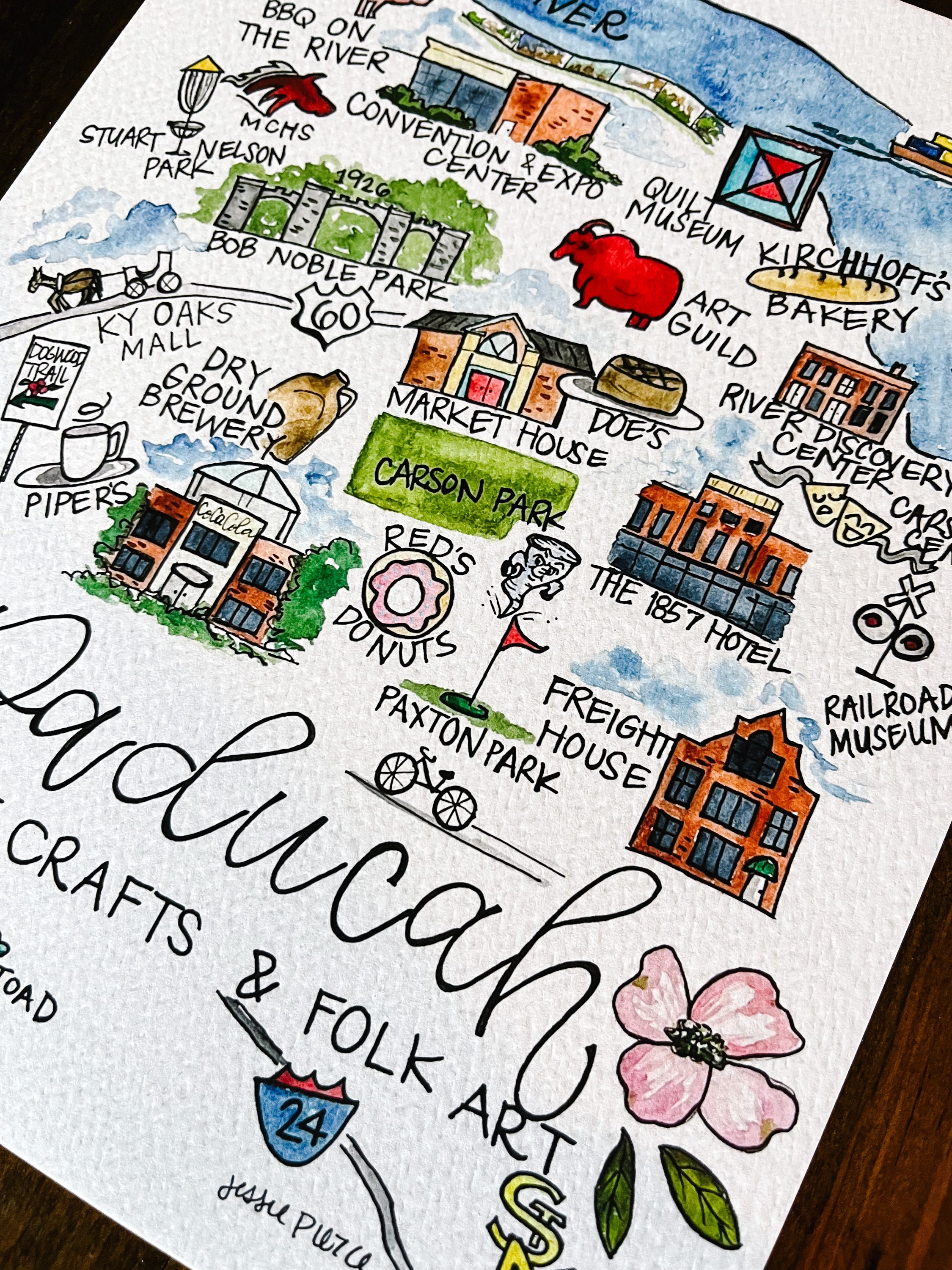 Paducah KY Map, Doodle Map, KY Print, Watercolor Art Print, Kentucky ...