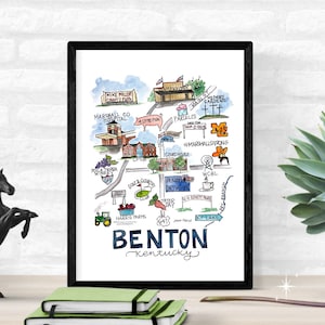 Benton KY Map, Doodle Map, KY Print, Watercolor Art Print, Kentucky ...