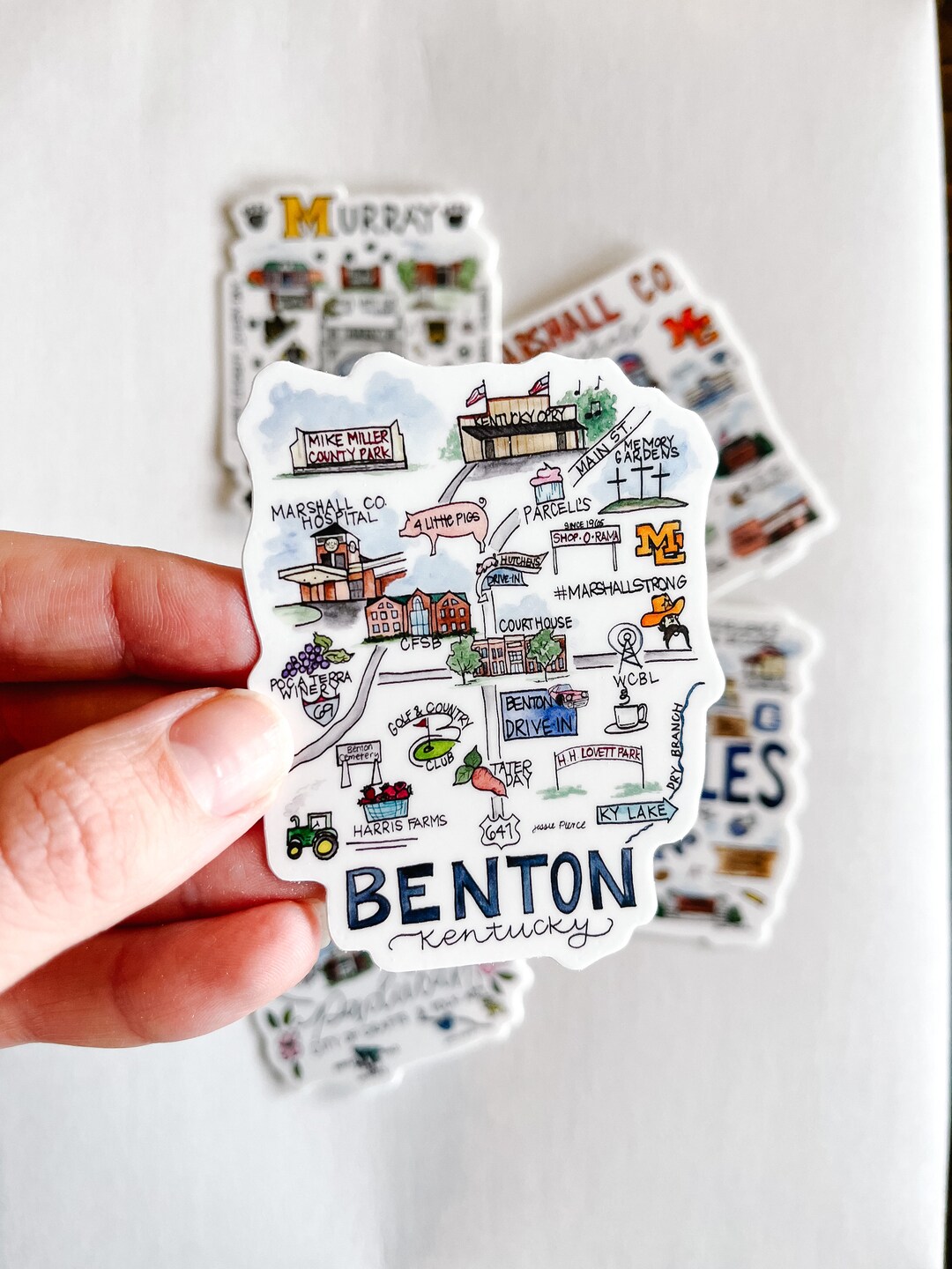 Benton KY Stickers, Doodle Map Sticker, West Ky Sticker, Kentucky ...