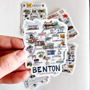 Benton KY Stickers, Doodle Map Sticker, West Ky Sticker, Kentucky ...