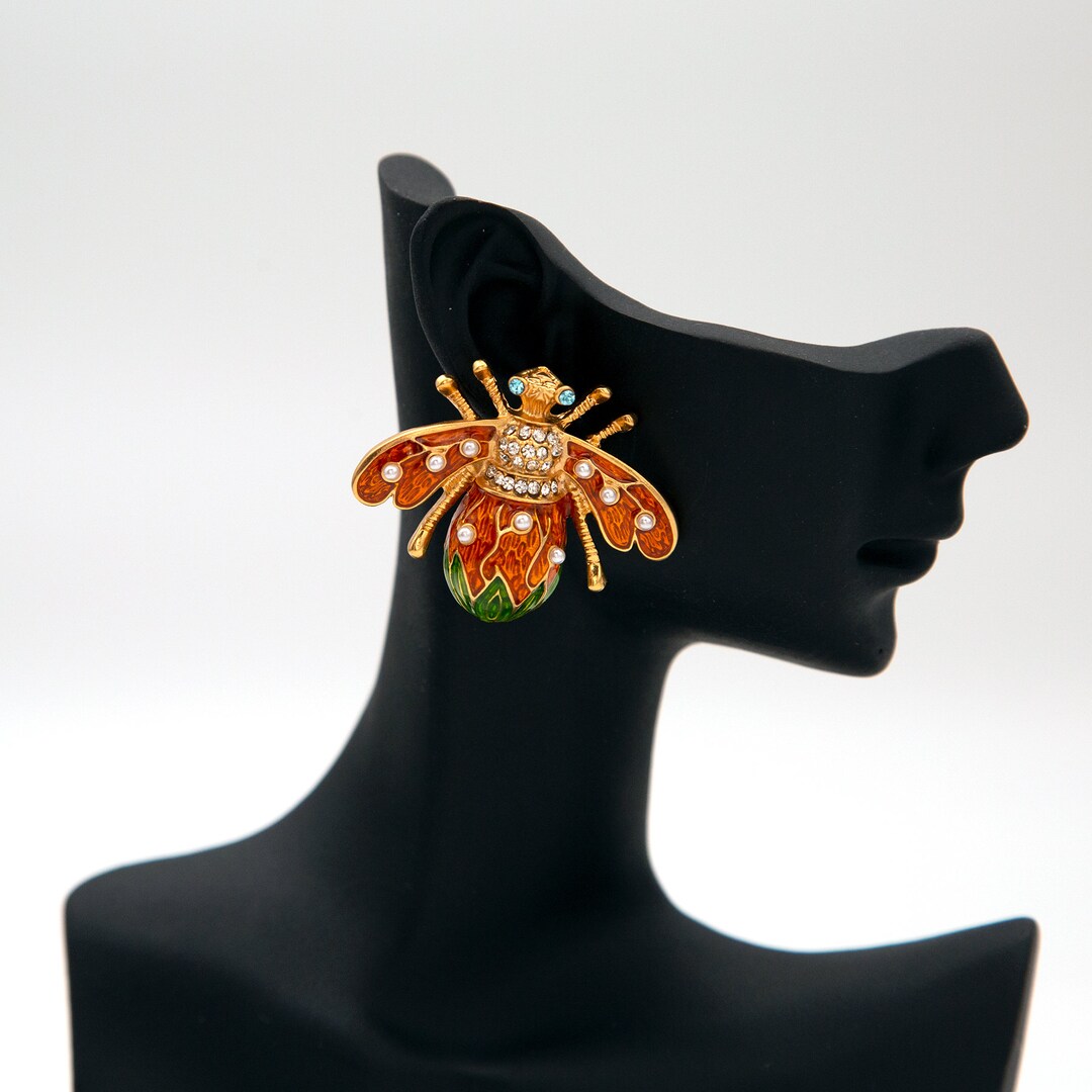 Bee Earrings 14k Gold Plated Earrings Insect Earrings Vintage Earrings ...