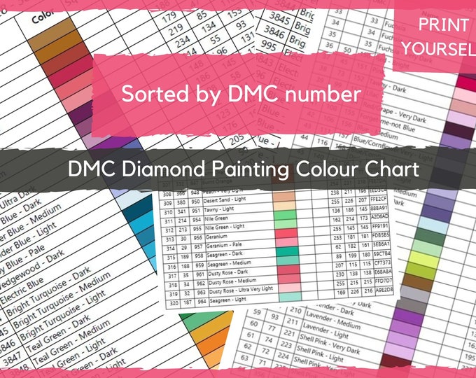 DMC Colour Chart for Diamond Painting. Sorted by DMC Number. Includes ...
