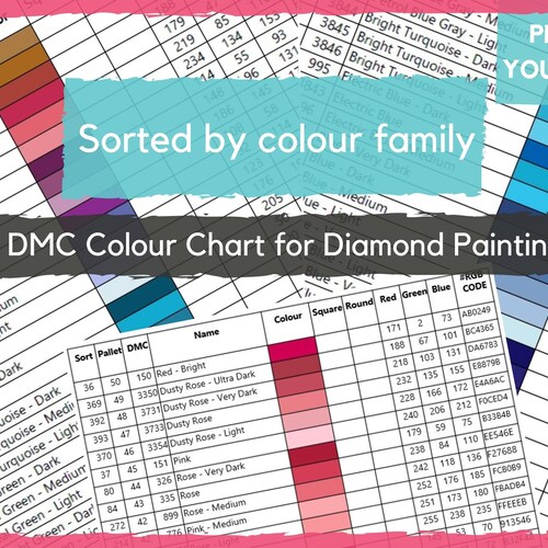 DMC Colour Chart for Diamond Painting. Sorted by DMC Colour. - Etsy