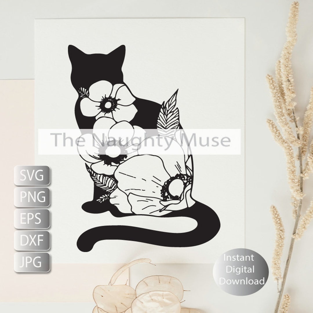 Floral Cat SVG, Cat SVG Files for Silhouette Cameo & Cricut.floral ...