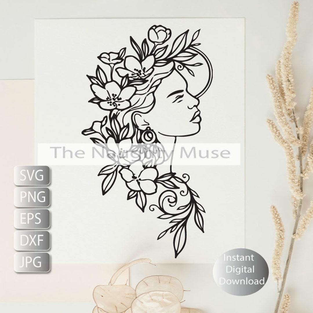 Botanical Woman Svg, Floral Face Line Art, Svg, Png, Eps, Jpg Dfx ...