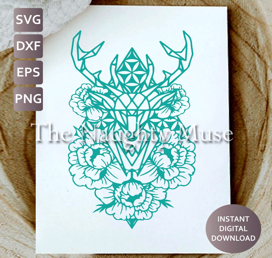 Floral Deer, Elk , Buck SVG, PNG, EPS, Jpg, Dxf, Buck Art Laser Cutfile ...