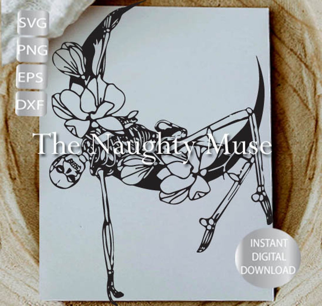 Halloween Floral Moon Skeleton , SVG, PNG, EPS, Jpg, Dxf, Skull Art ...