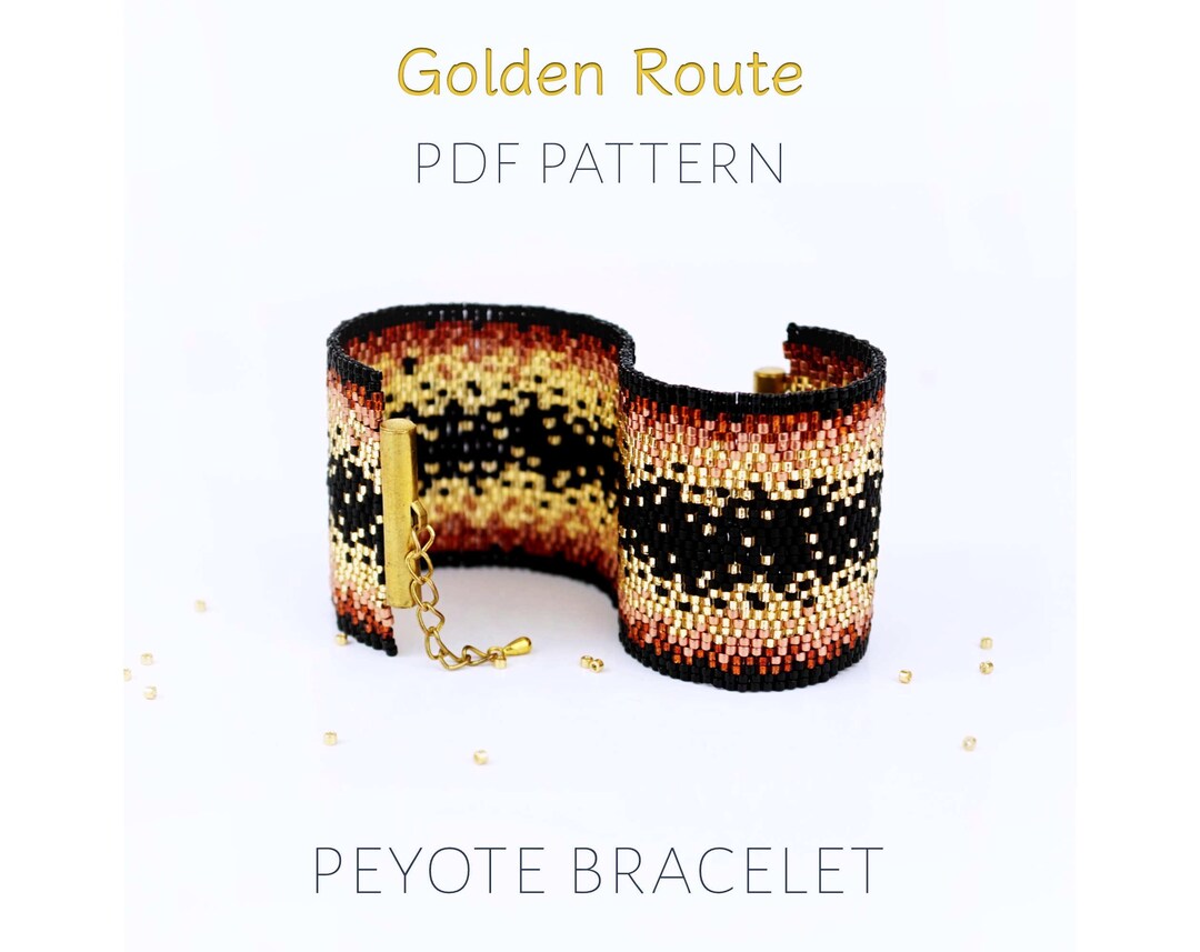 2 Drop Peyote Pattern for a Wide Aztec Cuff, Gold and Black Ombre ...