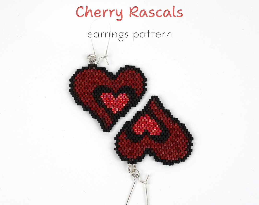 Beading Pattern for Brick Stitch Heart-shaped Earrings for Valentine's ...