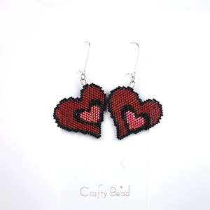 Beading Pattern for Brick Stitch Heart-shaped Earrings for Valentine's ...