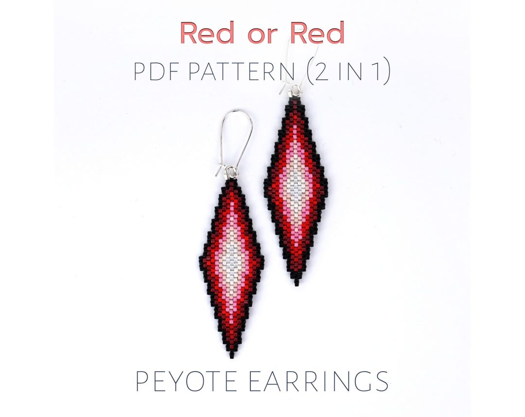 Asymmetrical Kite Shape Earrings Pattern - Long Red Ombre Peyote Dagger ...