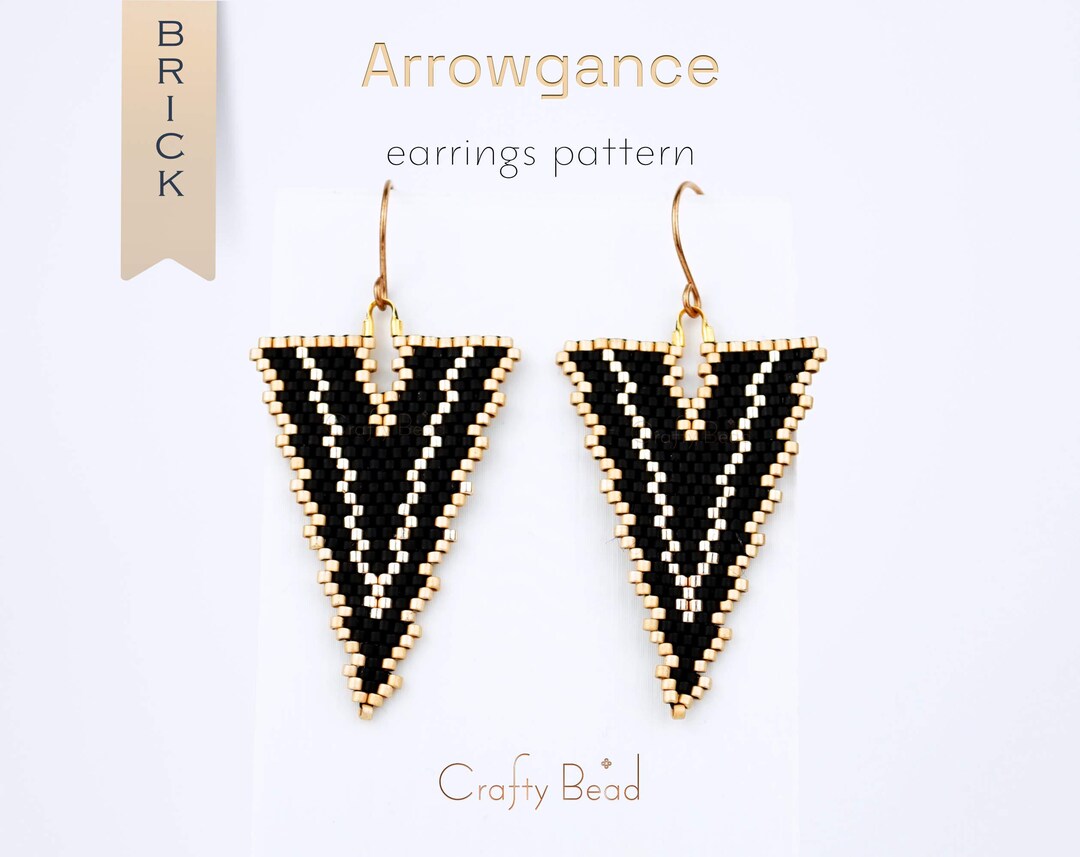 Arrowhead Earrings Brick Stitch Pattern, Black & Gold V-shape Dangles ...
