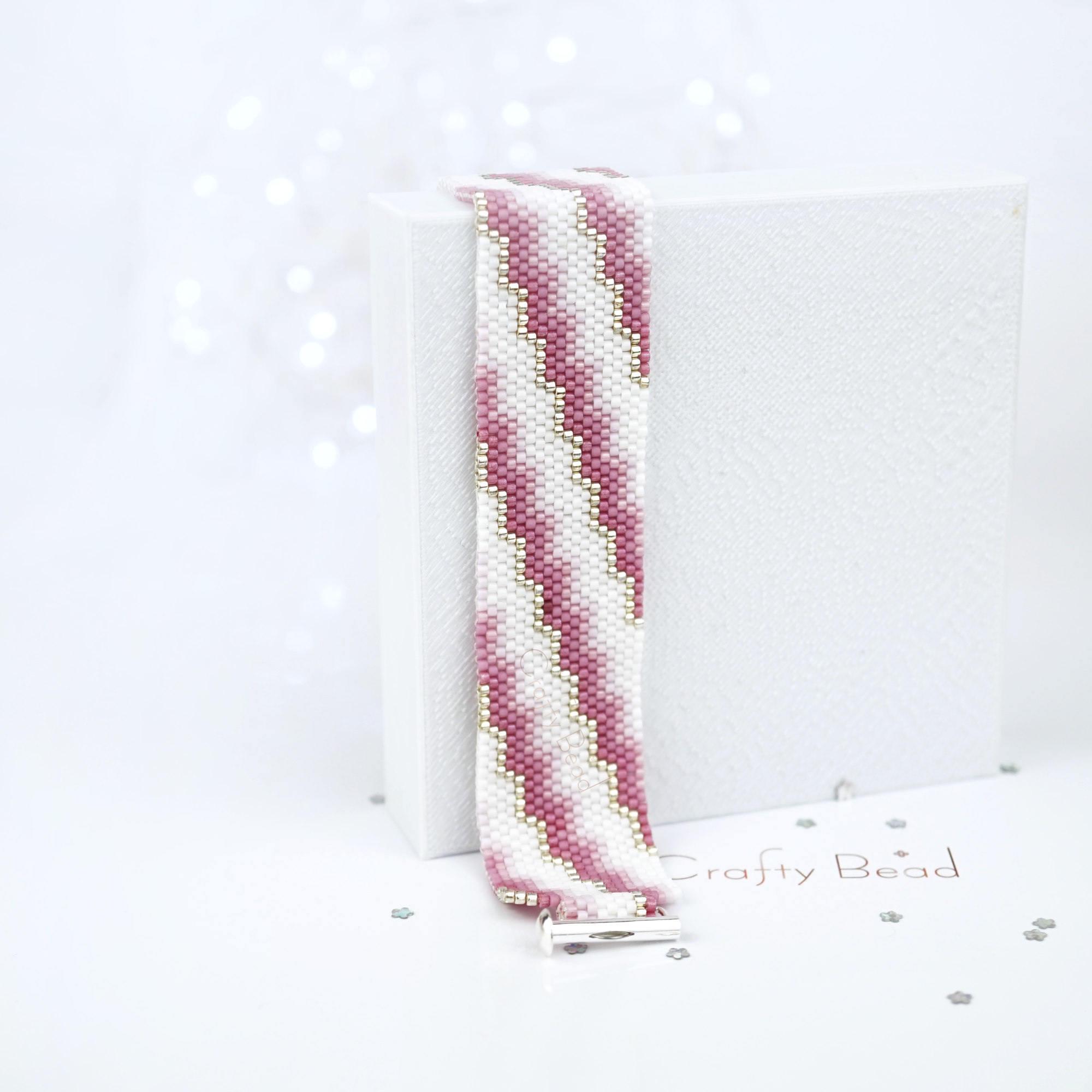 Wisteria Ombre Peyote Bracelet Pattern, Dainty Diagonal Stripe Cuff for ...