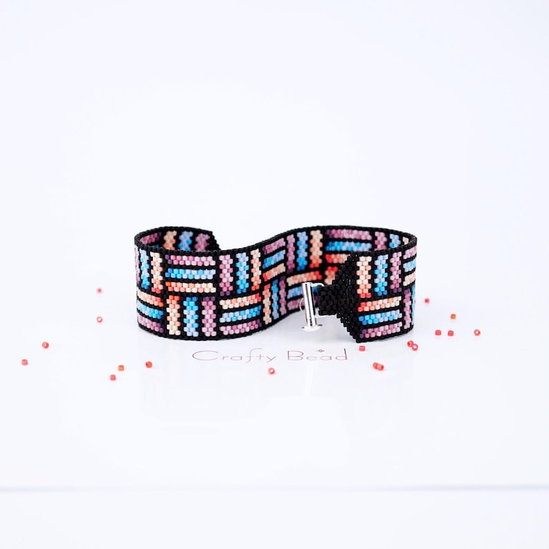 Abstract Ombre Peyote Bracelet Pattern, Modern Colorful Stripes Cuff ...