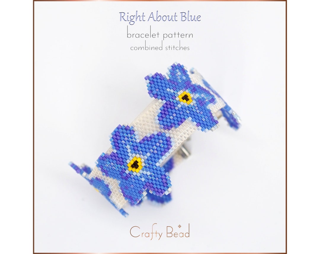 Delica Pattern for Beaded Bracelet With Floral Design of Blue Forget Me ...