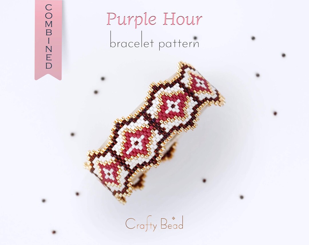 Moroccan Tile Peyote & Brick Stitch Bracelet Pattern, Tyrian Purple and ...