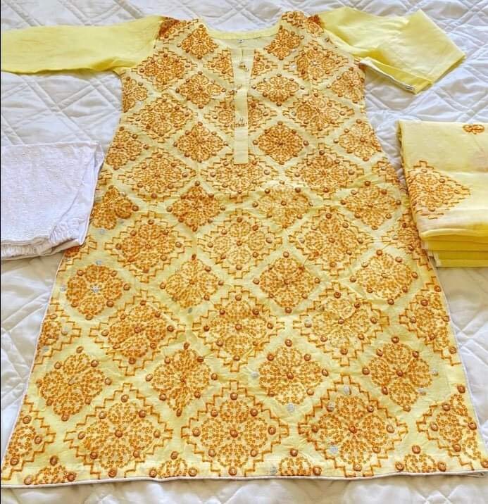 Beautiful Color Full Body Cross-stitch Embroidered Cotton Salwar Kameez ...