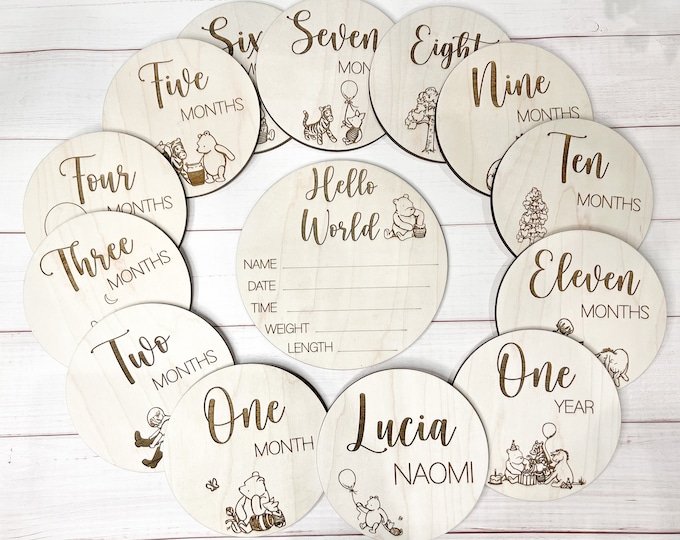 Baby Milestone Disc, Winnie the Pooh, Baby Shower Gift , Classic Winnie ...