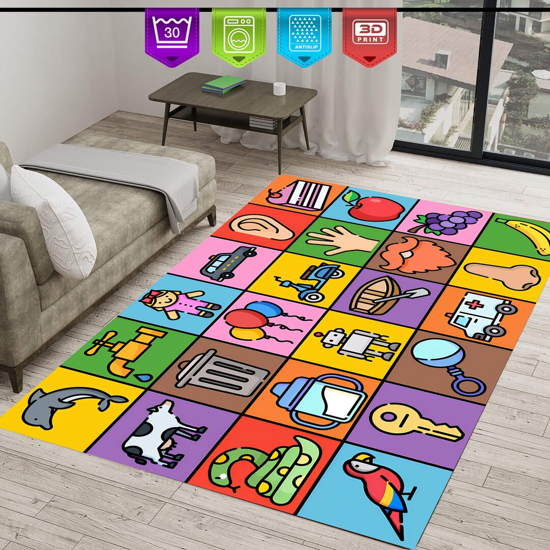 First Word, Alphabet ABC, Child Room Rug, Kids Floor Mat for Education ...