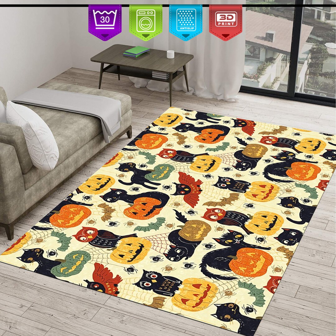 Halloween,pumpkin Rug,living Room Rug,halloween Rug,halloween Gift Area ...