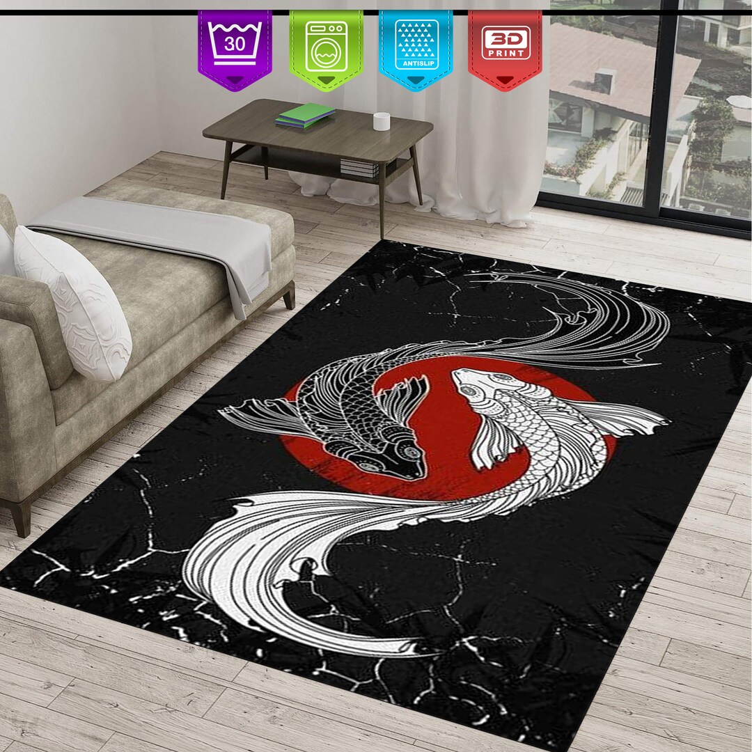Yin Yang,koi Fishes,fish Pattern Rug,japanese Rug,yin and Yang Design ...