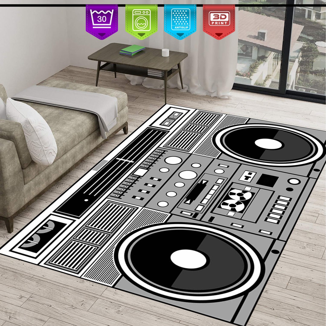 Boombox Rug, Retro Casette Tape Player Area Rug, Old School Boom Box ...