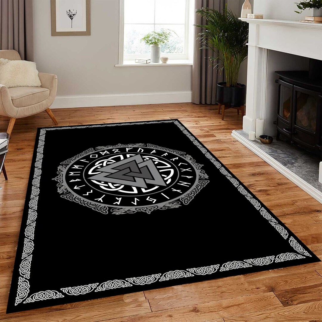 Viking Decor Rug, Valknut Norse Pagan Art, Scandinavian Folk Art Viking ...