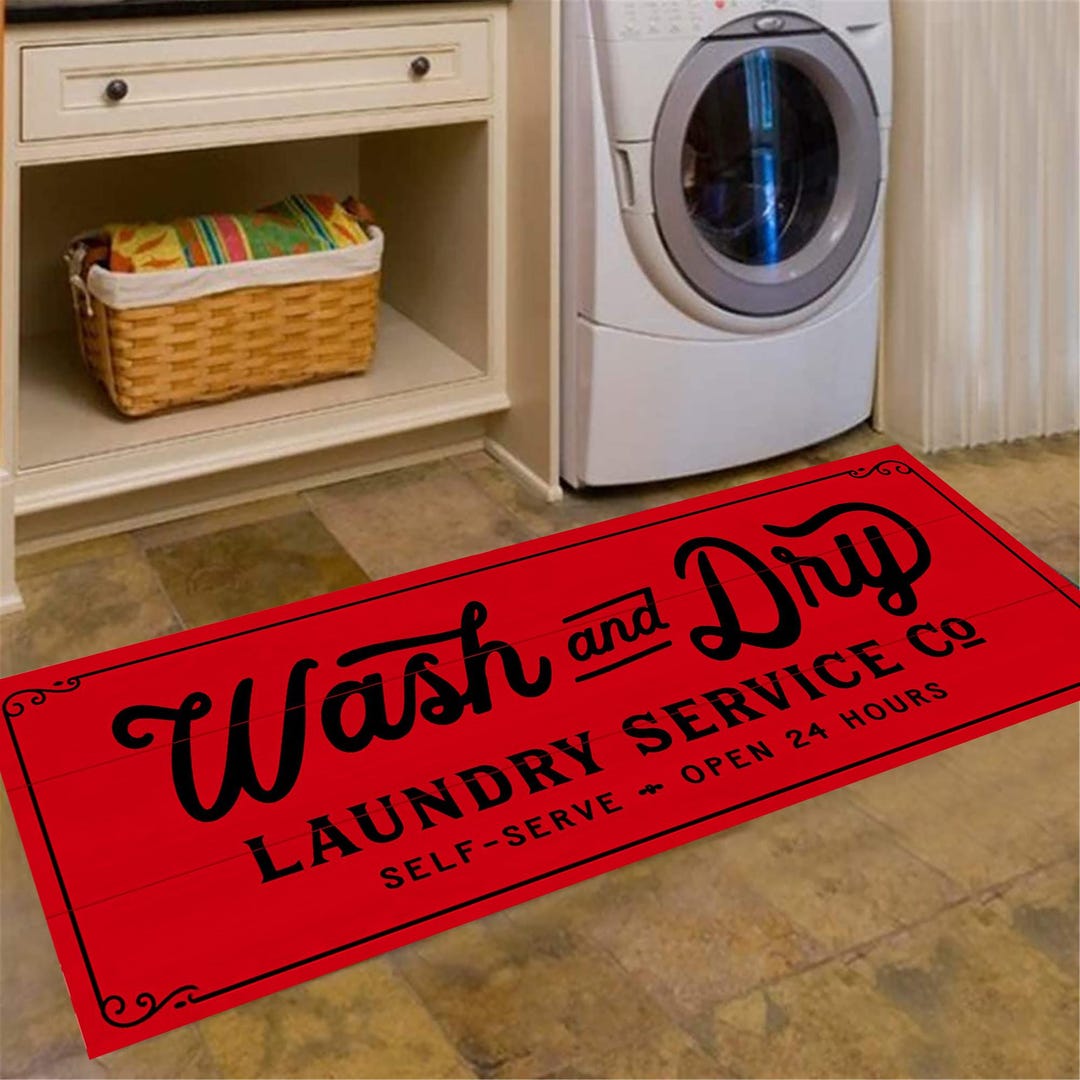 Wash and Dry Red Laundry Room Runner Rug: Non-slip Chenille - Etsy
