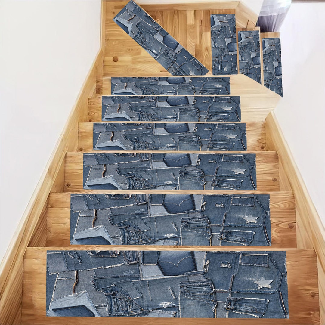 Denim Stair Tread Rugs: Non-slip Pocket Pattern Stair Mats - Etsy