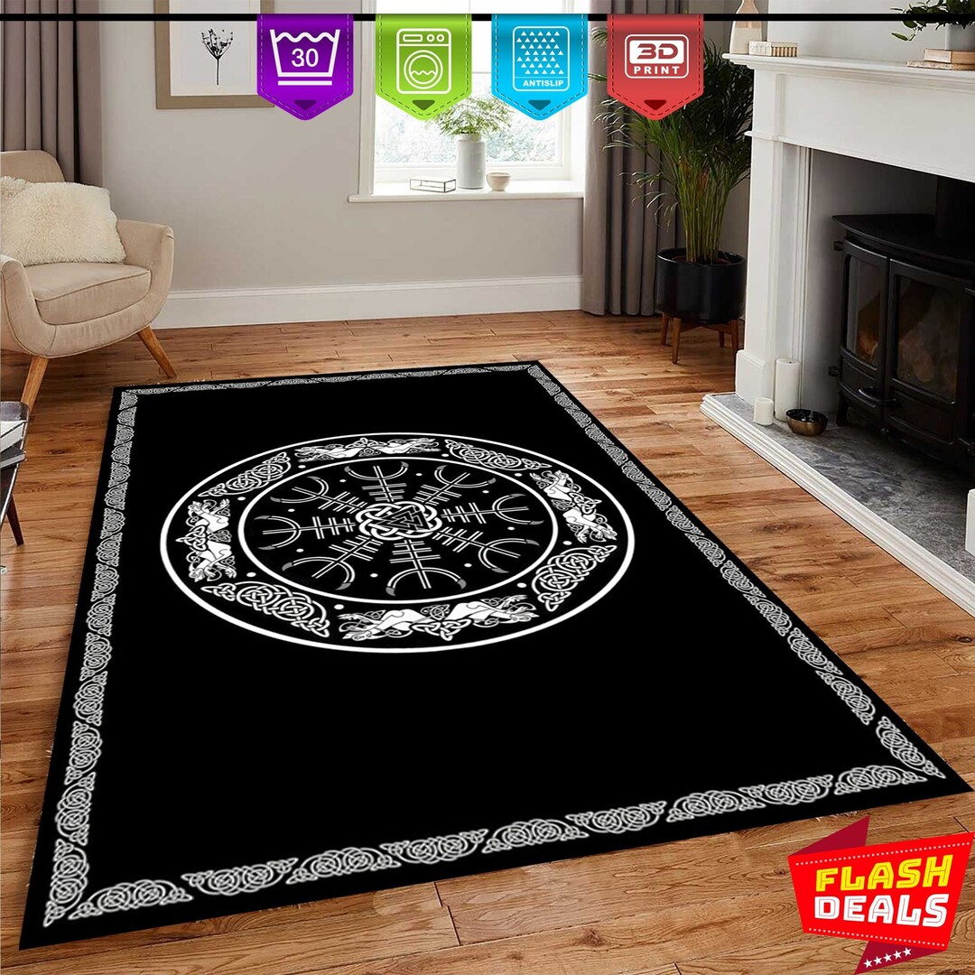 Viking Decor Rug, Valknut Norse Pagan Art, Scandinavian Folk Art Viking ...