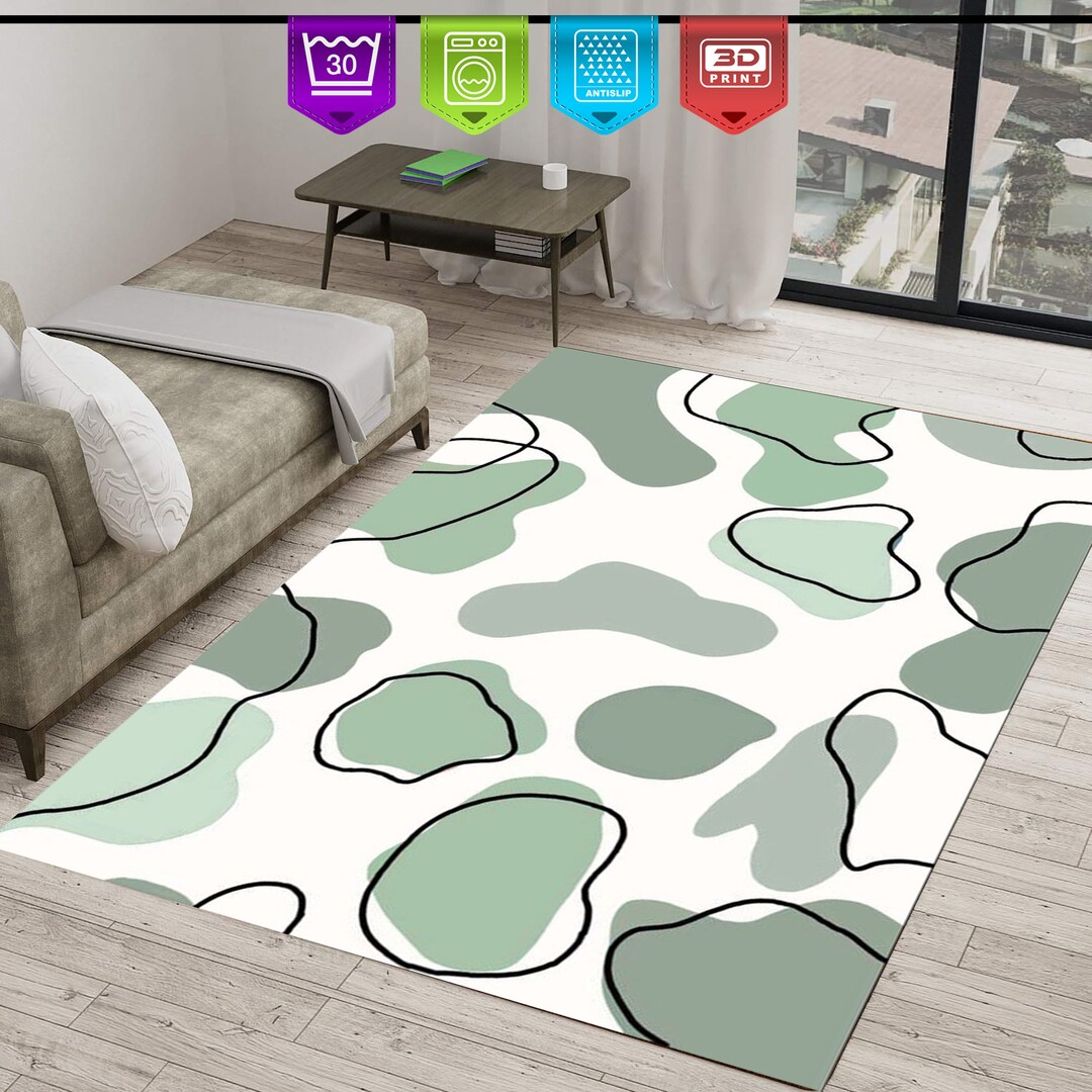 Abstract Green Rug: Modern Living Room Decor, Non-slip Chenille Carpet ...