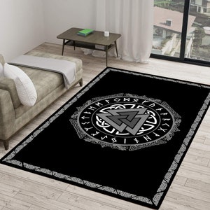 Viking Decor Rug, Valknut Norse Pagan Art, Scandinavian Folk Art Viking ...