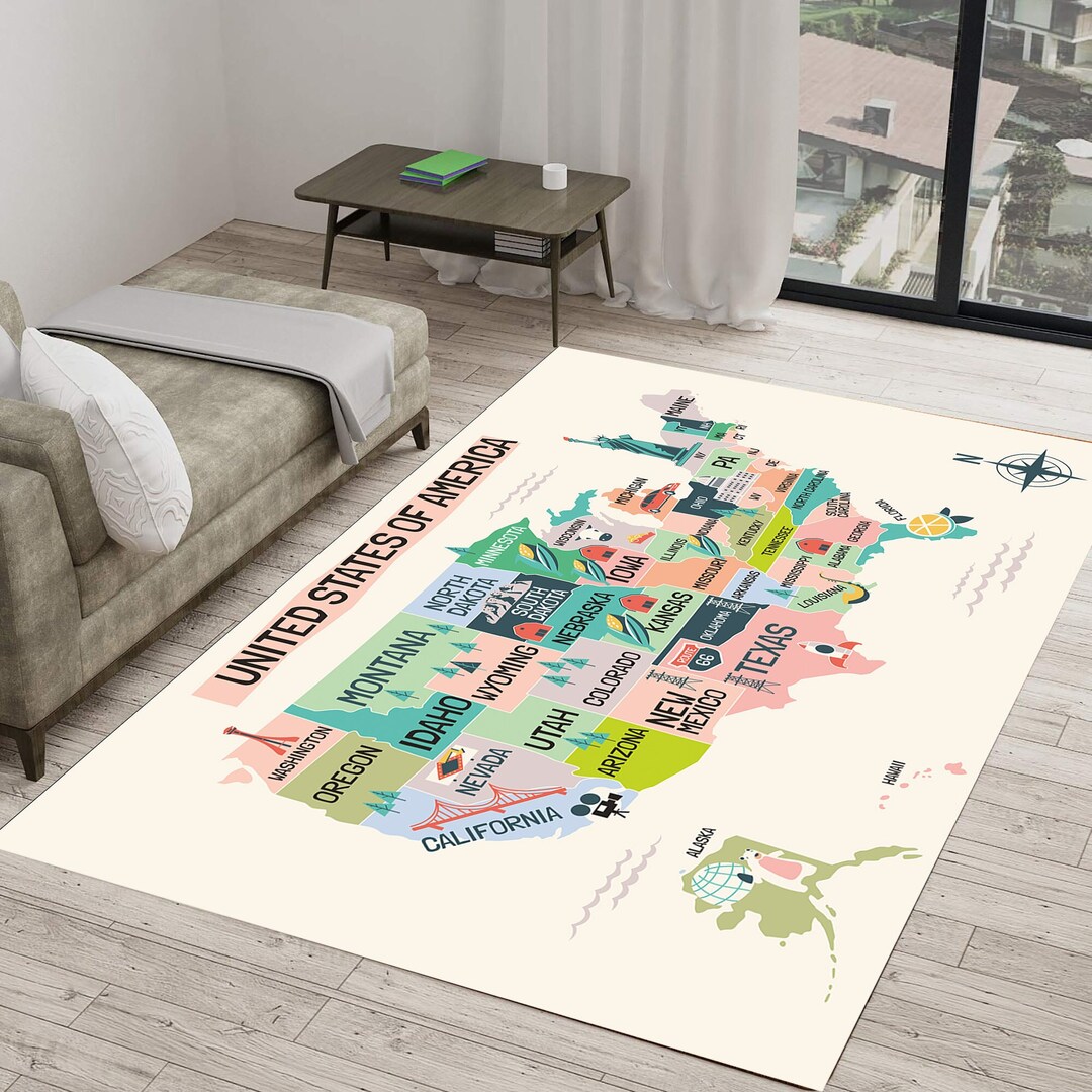 Kids Education Rug, World Country Maps Rug, United State Rug, Children ...