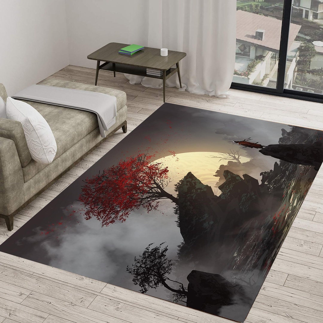 Japanese Samurai Area Rug: Modern Chenille Floor Decor - Etsy