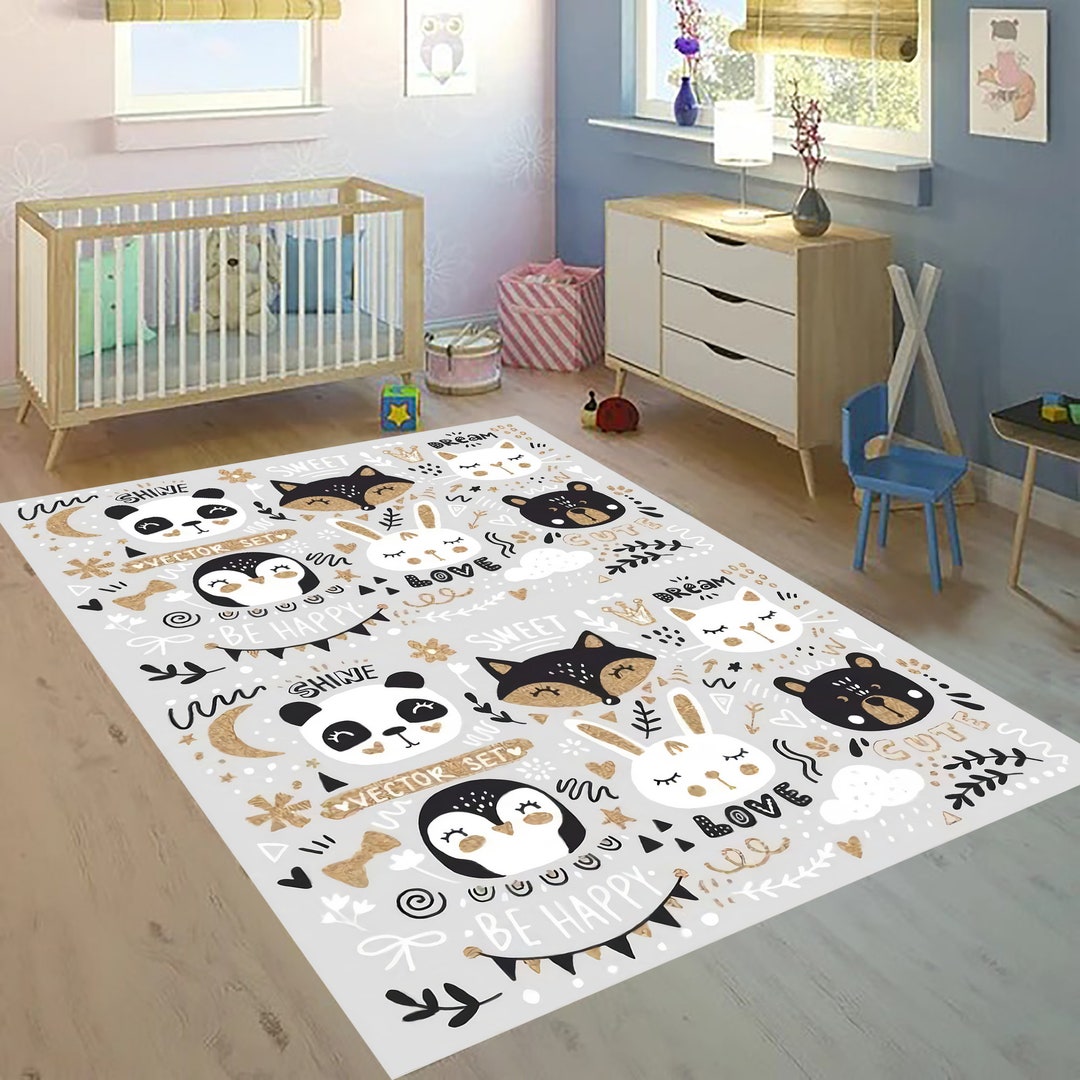 Panda Kids Room Rug: Modern Animal Decor Rug - Etsy
