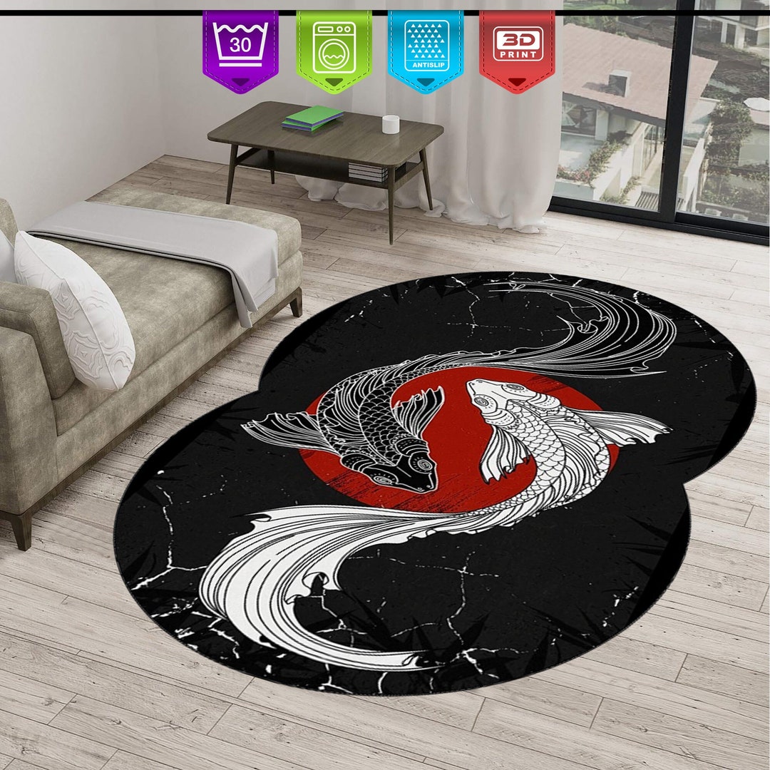 Koi Fishes,yin Yang,fish Pattern Rug,japanese Rug,yin and Yang Design ...