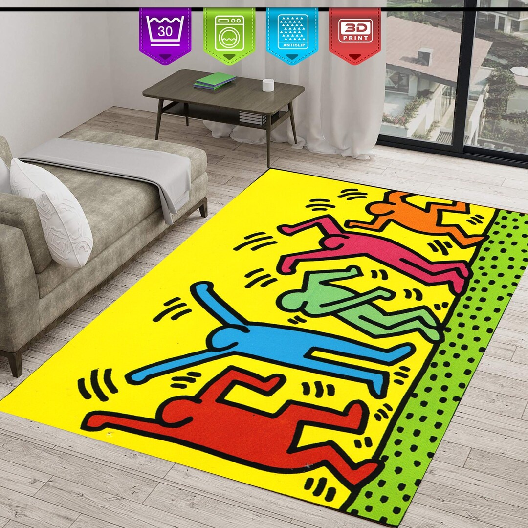 Keith Haring-dancing Men-circle of Men Rug-pop Art Print Rug, Special ...